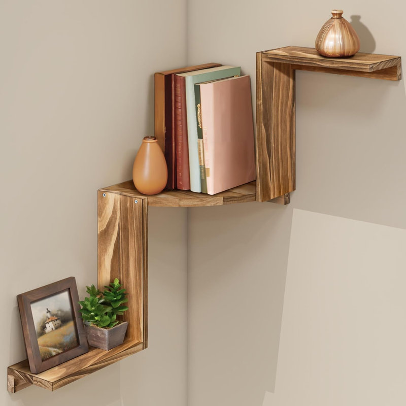 Millwood Pines Corner Shelf Wall Mounted Floating Shelf Multi-functional storage display rack ...